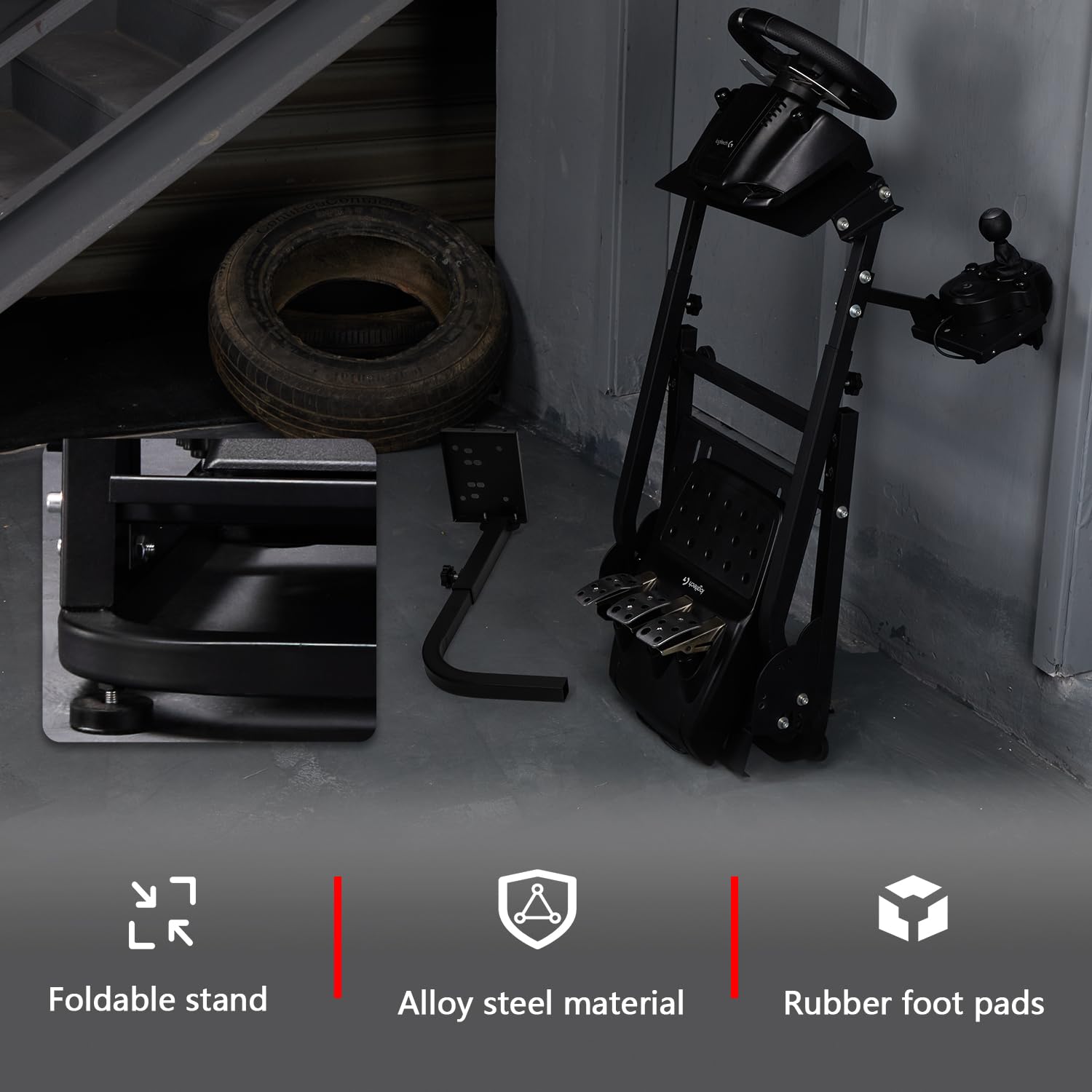 Dardoo Racing Wheel Stand Frame Foldable Fit for Logitech G920 G25 G27 G29 G923, Thrustmaster T80 T150 Driving Force PS4, Adjustable Sim Racing Cockpit Without Steering Wheel Shifter and Pedal