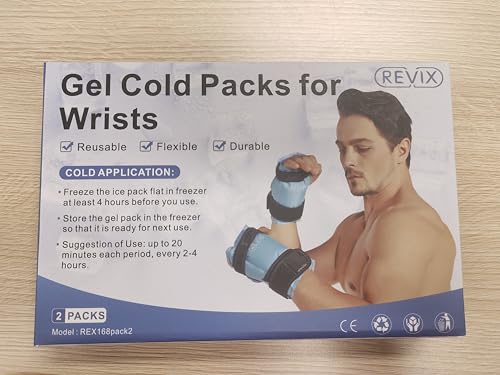 REVIX Wrist Ice Pack Wraps for Carpal Discomfort Soothing (2-Piece Set) Reusable Gel Hand Ice Packs, Cold Pack with Cold Compress, Promote Flexibility and Reduce Fatigue