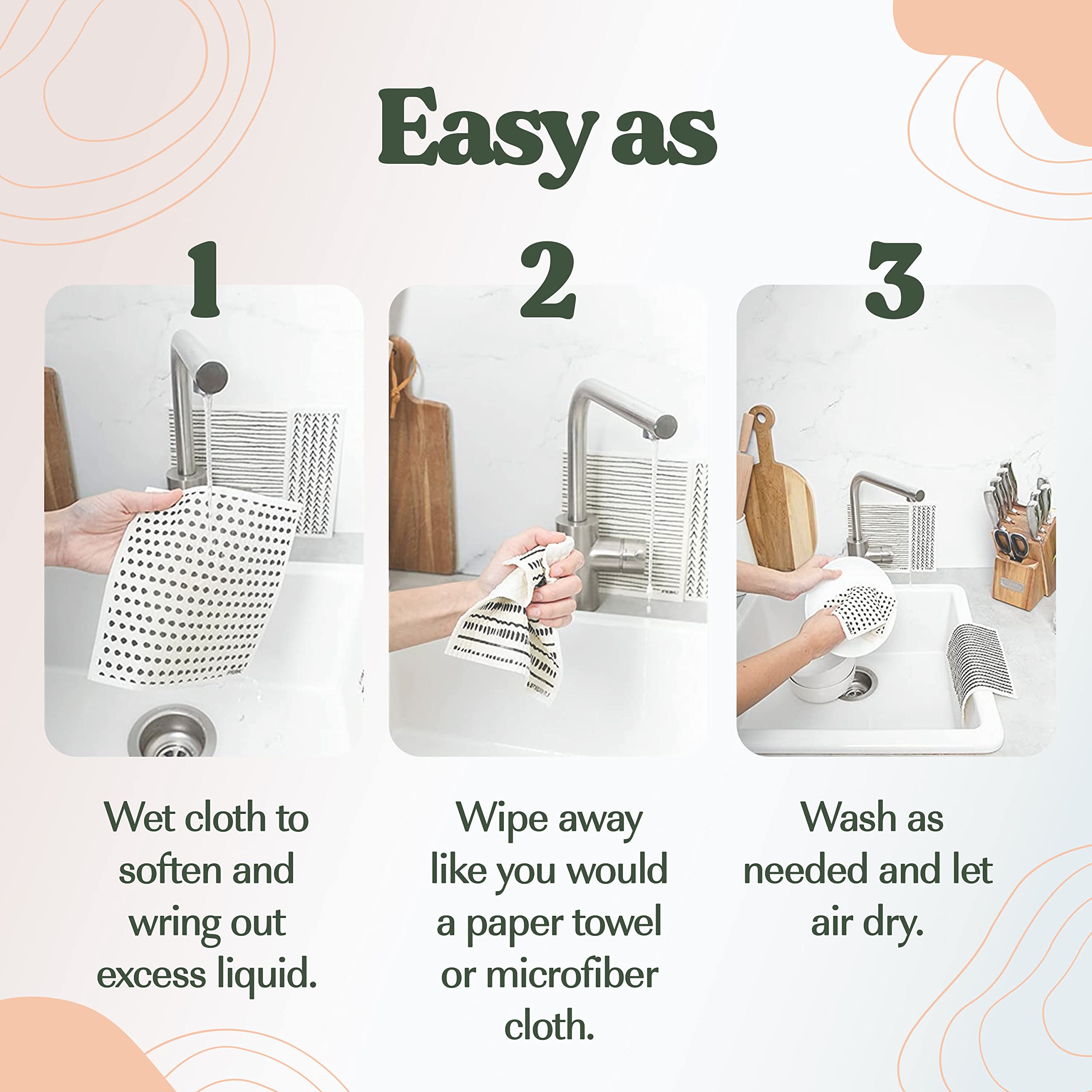 FEBU Swedish Dishcloths for Kitchen | 5 Pack Watercolor Reusable Paper Towels Washable | Swedish Dish Towels | Non-Scratch Cellulose Sponge Cloths | No Odor, Biodegradable Cleaning Cloths