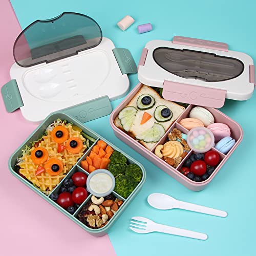 MaMix Bento Lunch Boxes for Adults Kids, Bento Box Adult Lunch Box, 5 Compartment Lunch Box Containers for Adults, Meal Prep Containers Accessories Reusable & Leakproof (Green)
