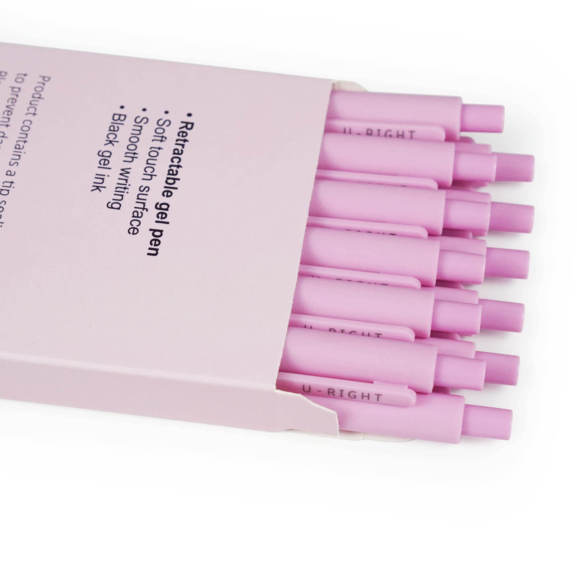 U-RIGHT 12 Pcs Gel Ink Pens Black Ink 0.5 mm Fine Point Smooth Writing Cute Pens for Office School (Light Pink)