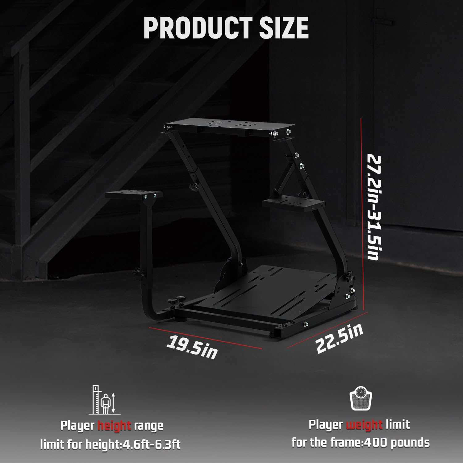 Dardoo Racing Wheel Stand Frame Foldable Fit for Logitech G920 G25 G27 G29 G923, Thrustmaster T80 T150 Driving Force PS4, Adjustable Sim Racing Cockpit Without Steering Wheel Shifter and Pedal