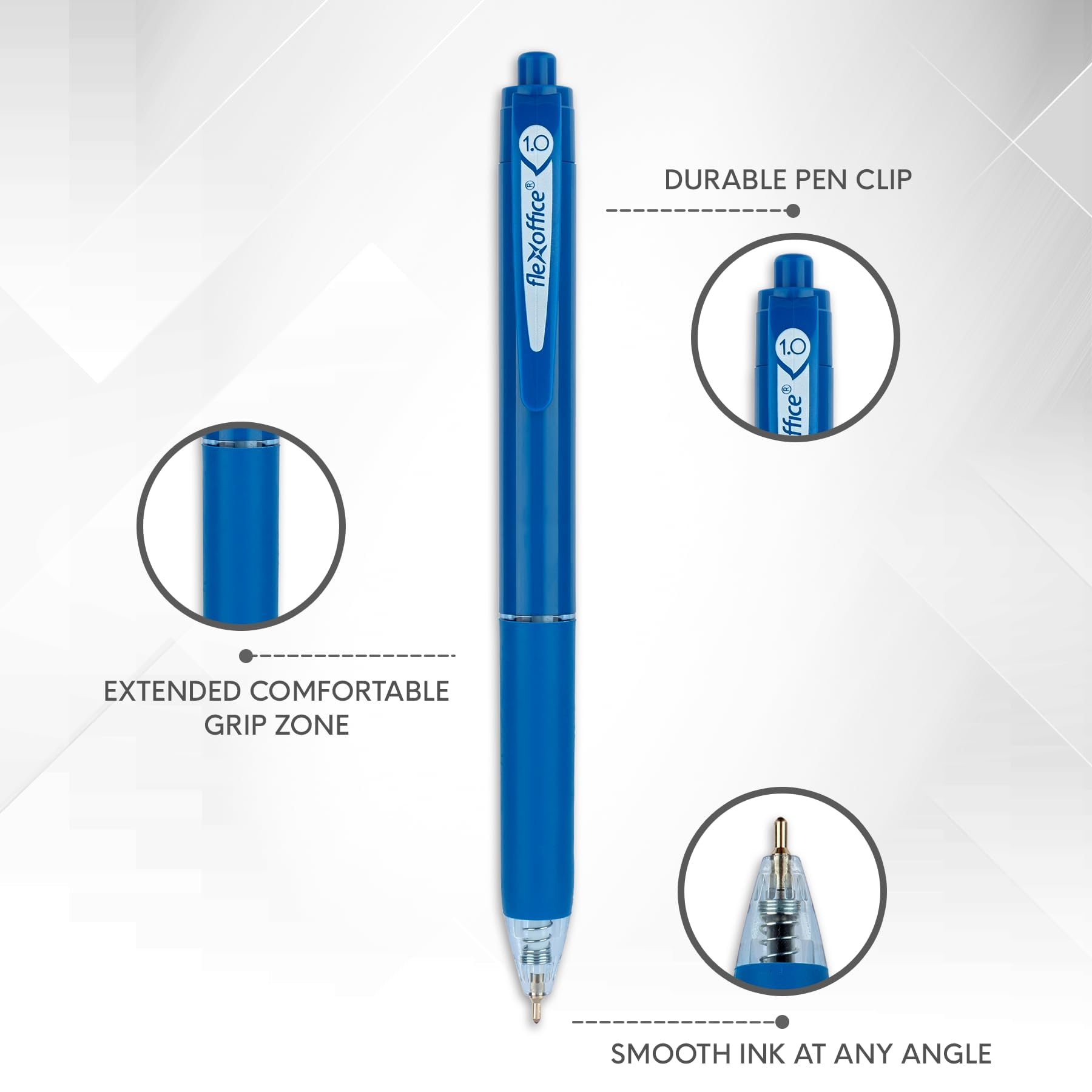 FLEXOFFICE Retractable Ballpoint Pens Black Ink 1.0mm, Bold Point with Super Soft Grip, Christmas Multicolor Pens Gifts - 10 Pack