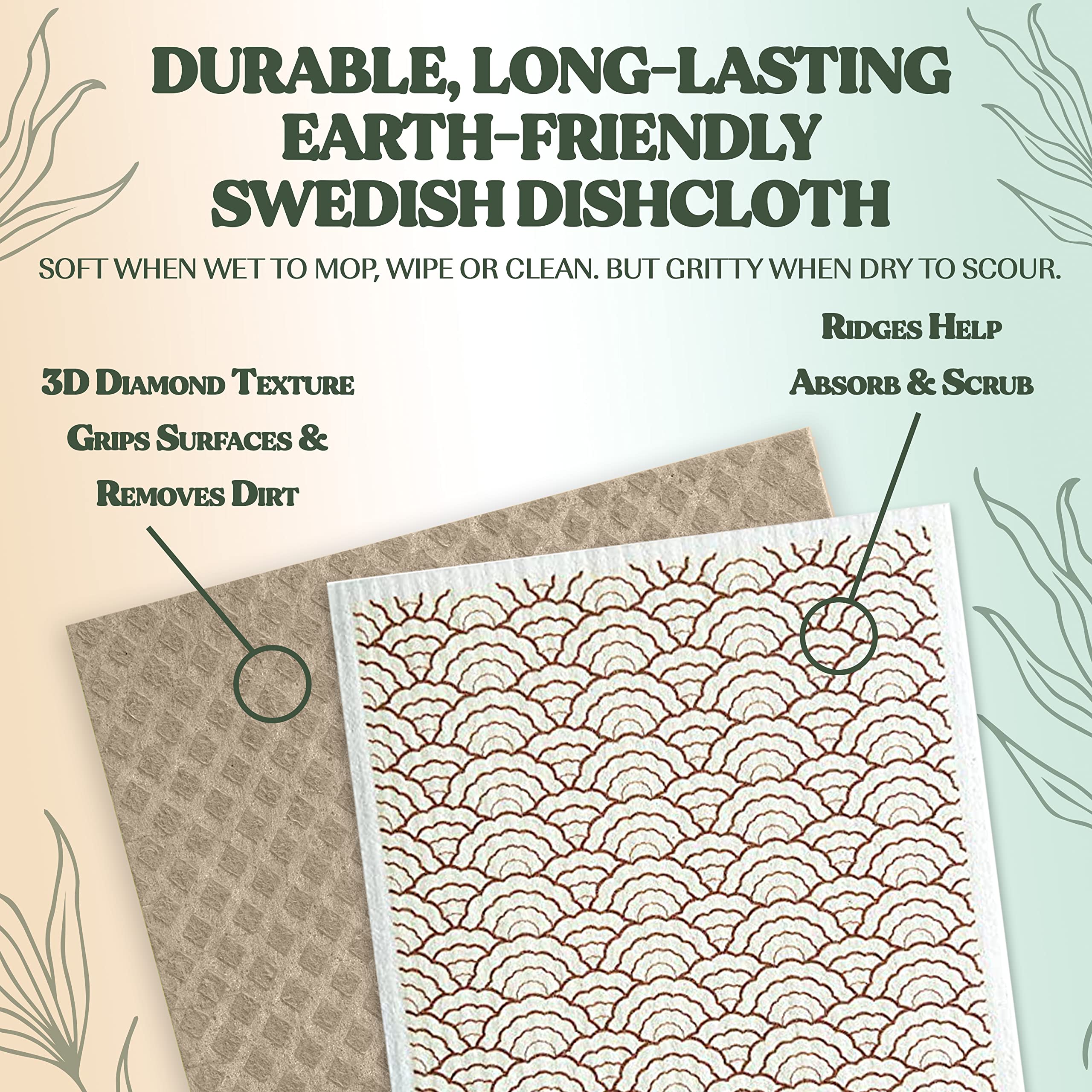 FEBU Swedish Dishcloths for Kitchen | 5 Pack Watercolor Reusable Paper Towels Washable | Swedish Dish Towels | Non-Scratch Cellulose Sponge Cloths | No Odor, Biodegradable Cleaning Cloths