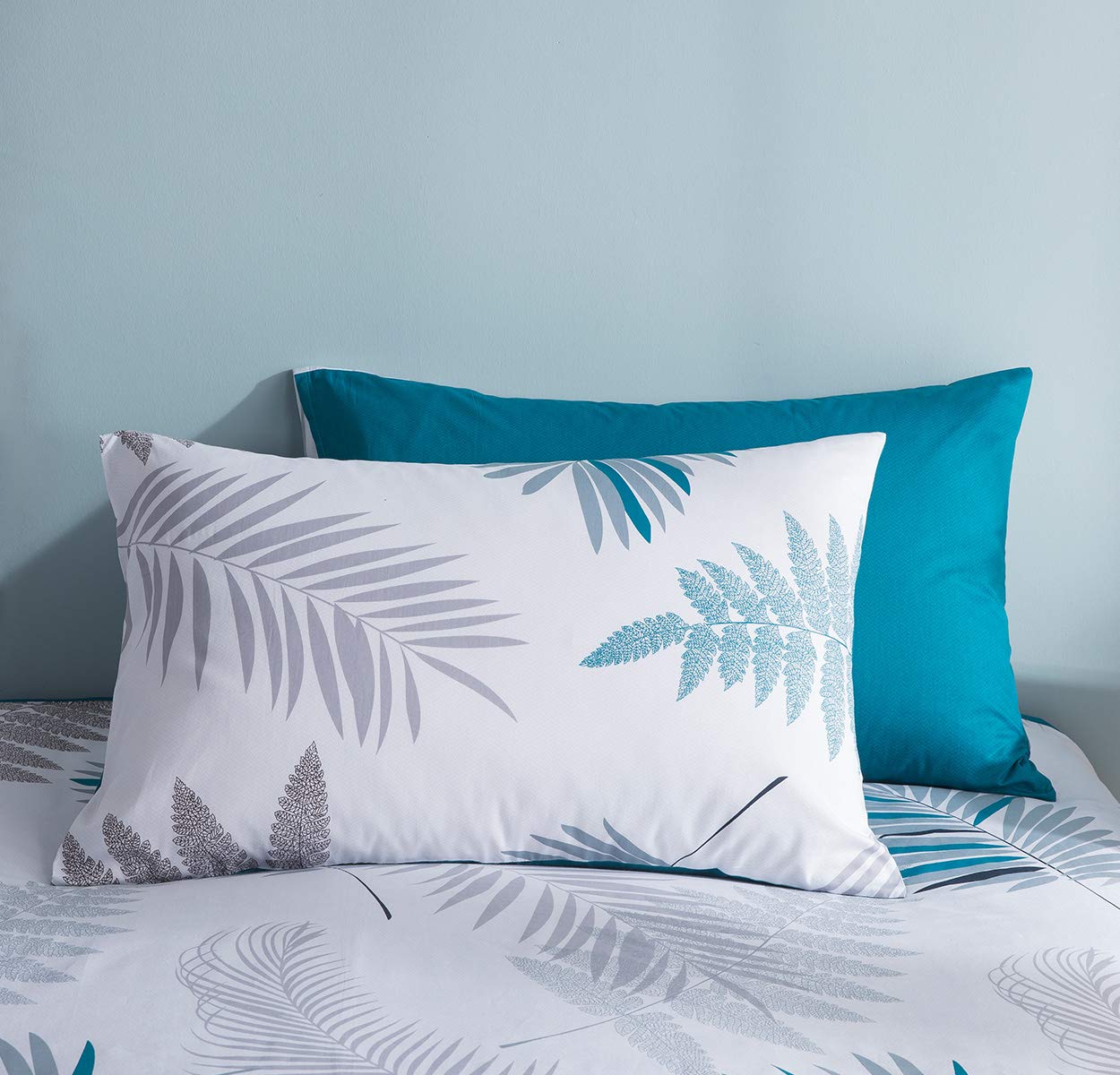 SLEEPBELLA Duvet Cover Full, 600 Thread Count Cotton Leaf Botanical Pattern Print Reversible Comforter Cover Set (Full, Teal Blue-Leaf)