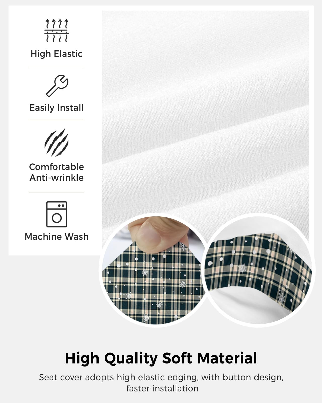 Christmas Snowflake Office Chair Cover Stretchable Computer Chair Seat Cover Backrest Slipcovers, Stretchable Rotating Desk Chair Seat Cushion Split Protectors Farmhouse Buffalo Plaid Blackish Green