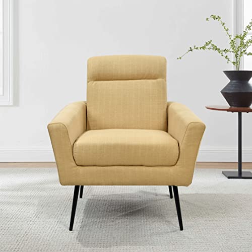 Lepfun Mid Century Modern Upholstered Fabric Accent, Living Room, Bedroom Leisure Single Sofa (Metal Legs), TV armrest seat, Suitable for Small Space Home, Office, Coffee Chair,Yellow