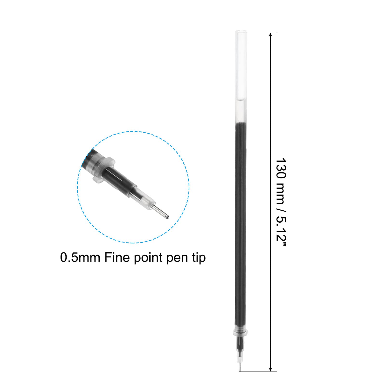 PATIKIL 0.5mm Ink Pen Refills Black, 50 Pcs Gel Pen Refills Ballpoint Pen Ink Fine Point for Pens Office Supplies, Black Ink