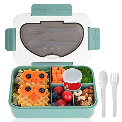 MaMix Bento Lunch Boxes for Adults Kids, Bento Box Adult Lunch Box, 5 Compartment Lunch Box Containers for Adults, Meal Prep Containers Accessories Reusable & Leakproof (Green)