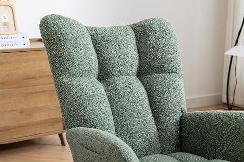Tiophome Rocking Nursery, Upholstered Glider Rocker Accent Chairs Padded Seat with High Backrest, Comfy Side Armchair for Nursing, Living Room, Bedroom, Office,Teddy Velvet, Green, Extra Large
