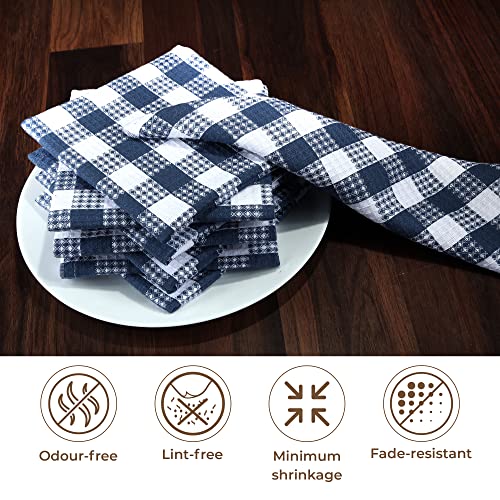 Urban Villa Cotton Dish Cloth Set of 8, Waffle Kitchen Cloth Highly Absorbent Super Soft 12x12 Inch Dish Cloths for Kitchen Cleaning & Drying Dishes Mitered Corner Dish Towels - Blue White, Checks
