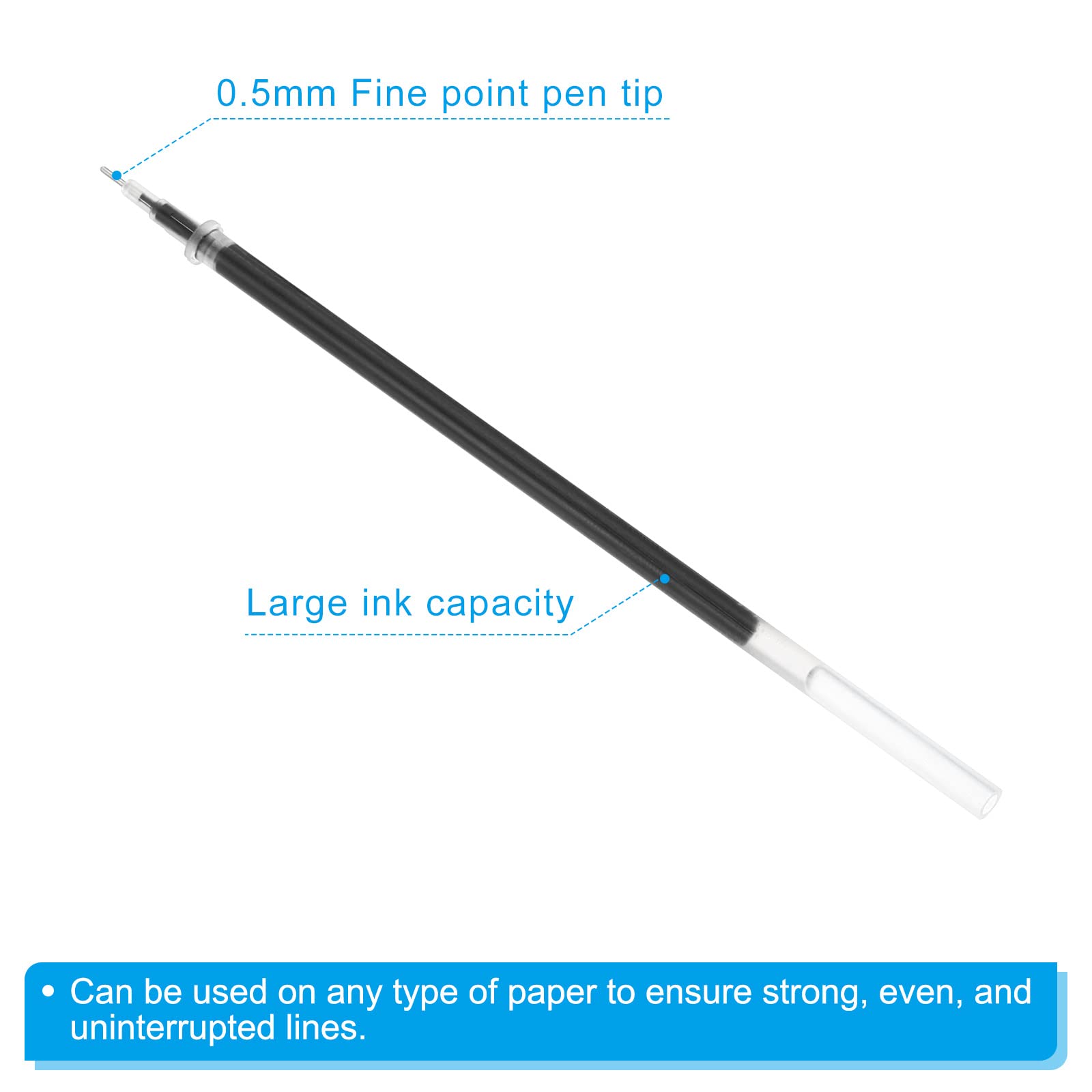 PATIKIL 0.5mm Ink Pen Refills Black, 50 Pcs Gel Pen Refills Ballpoint Pen Ink Fine Point for Pens Office Supplies, Black Ink