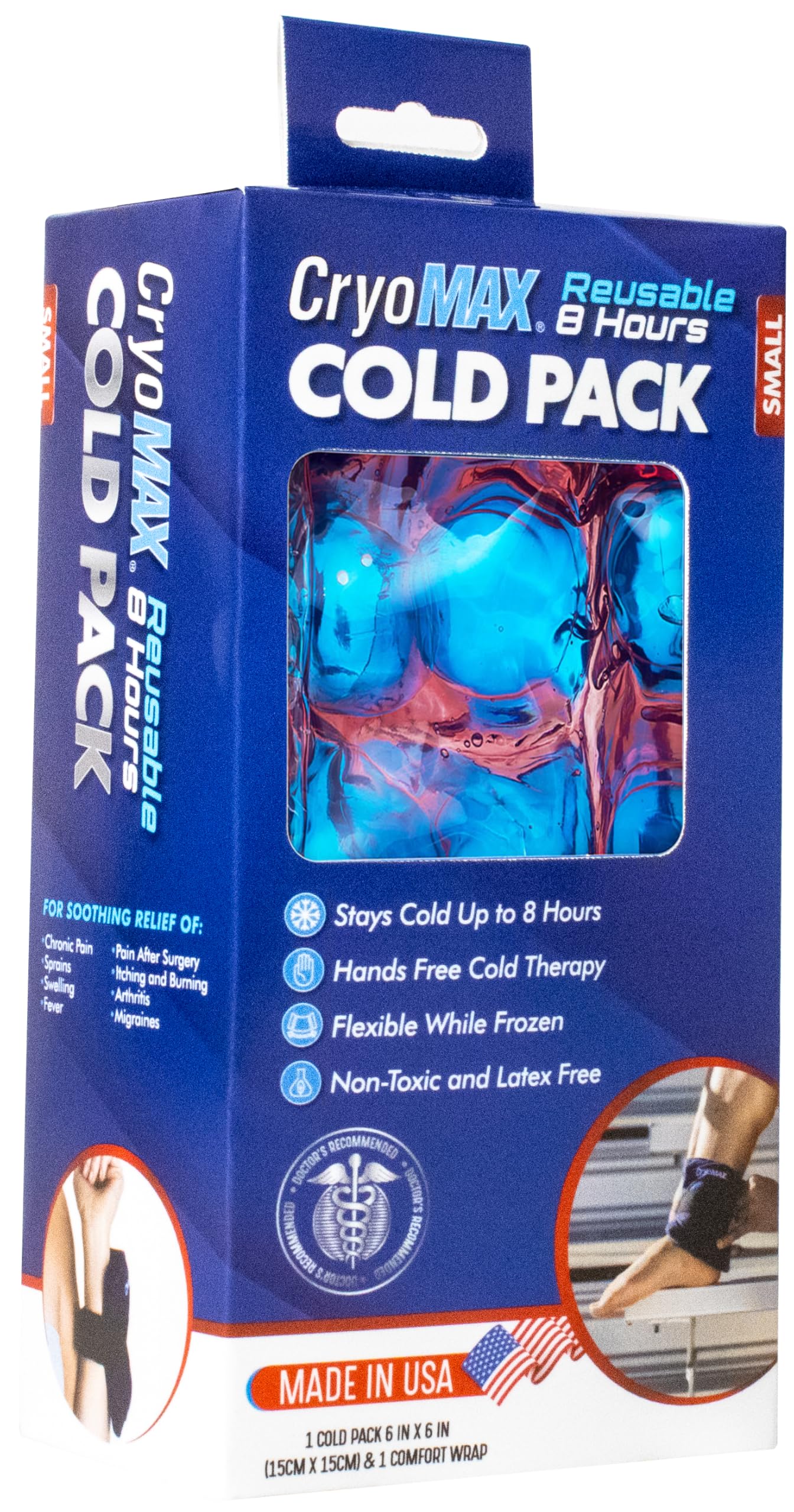 CryoMAX Cold Pack, Reusable, 8 Hour Cold Therapy Ice Pack, Small, 6"x 6" (Pack of 2)
