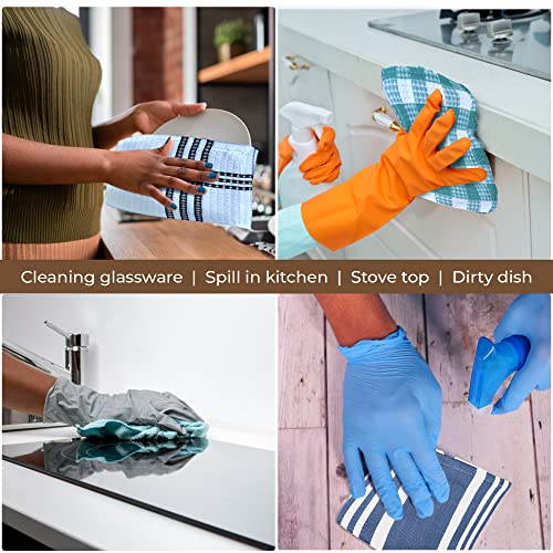 Urban Villa Cotton Dish Cloth Set of 8, Waffle Kitchen Cloth Highly Absorbent Super Soft 12x12 Inch Dish Cloths for Kitchen Cleaning & Drying Dishes Mitered Corner Dish Towels - Blue White, Checks