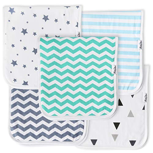 KiddyStar Baby Burp Cloths for Boys 5 Pack, Organic Cotton, Large 21"x10", Triple Layer, Thick, Soft and Absorbent Towels, Burping Rags for Newborns, Multicolor