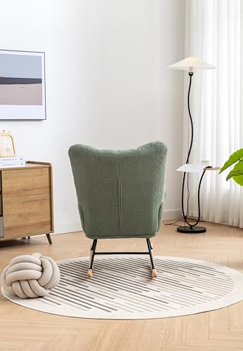 Tiophome Rocking Nursery, Upholstered Glider Rocker Accent Chairs Padded Seat with High Backrest, Comfy Side Armchair for Nursing, Living Room, Bedroom, Office,Teddy Velvet, Green, Extra Large