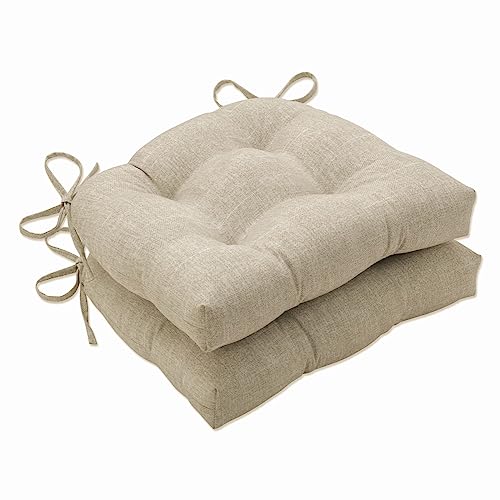 Pillow Perfect Tory Solid Indoor/Outdoor Reversible Patio Chairpad with Ties Weather and Fade Resistant, 15.5" x 16", Ivory, 2 Count