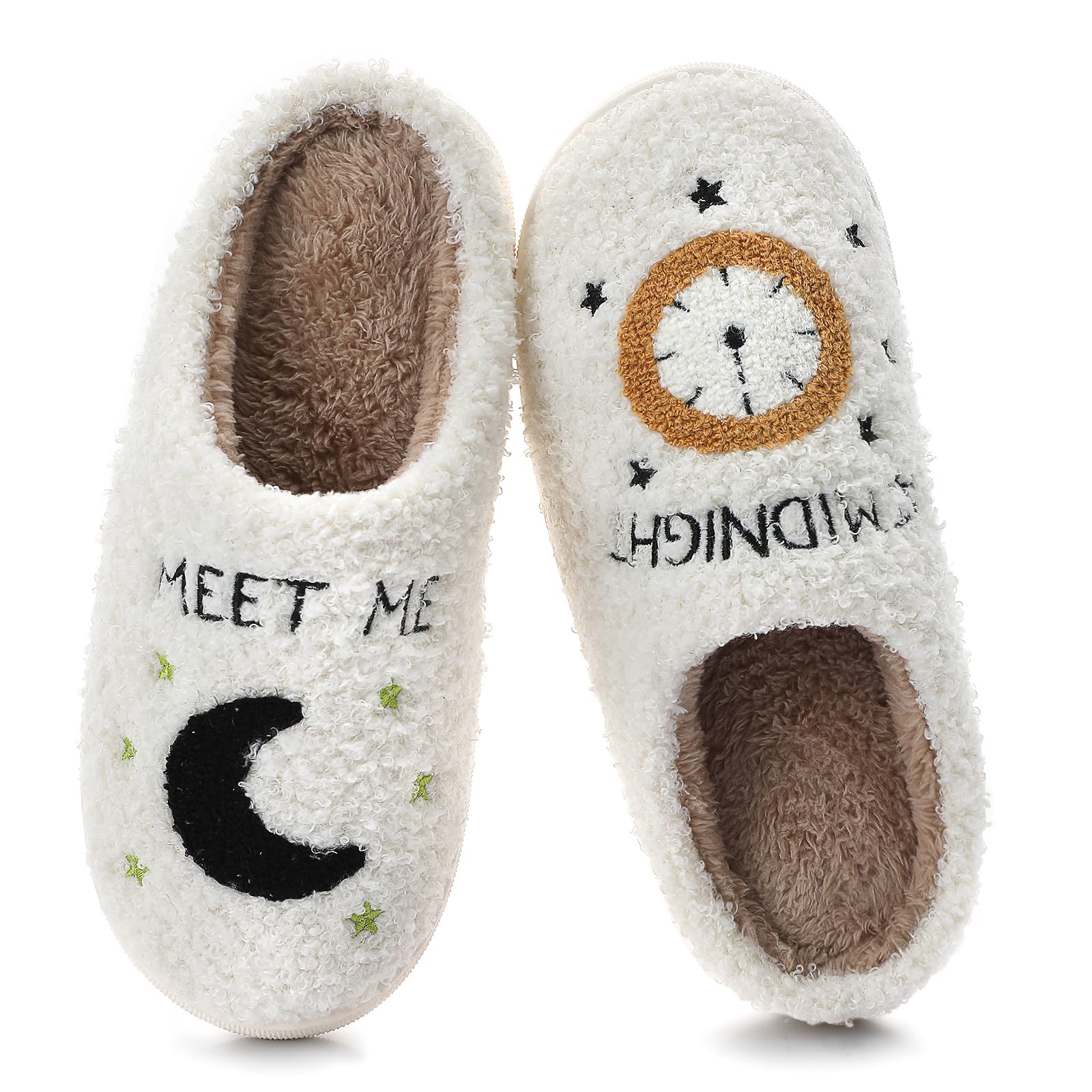 Menore Meet Me At Midnight Slippers for Womens Mens Soft Warm Fuzzy House Slides Memory Foam Lightweight Slip-on Slippers Indoor Outdoor