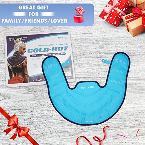 Permade Neck Ice Pack Wrap,Ice Pack for Neck and Shoulders Injuries Reusable, Neck Compression Wrap Large Gel Hot and Cold Therapy, Rotator Cuff Surgery Recovery, Neck Pain Relief