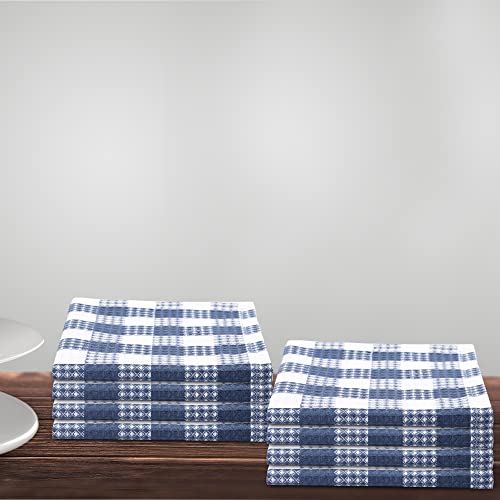Urban Villa Cotton Dish Cloth Set of 8, Waffle Kitchen Cloth Highly Absorbent Super Soft 12x12 Inch Dish Cloths for Kitchen Cleaning & Drying Dishes Mitered Corner Dish Towels - Blue White, Checks