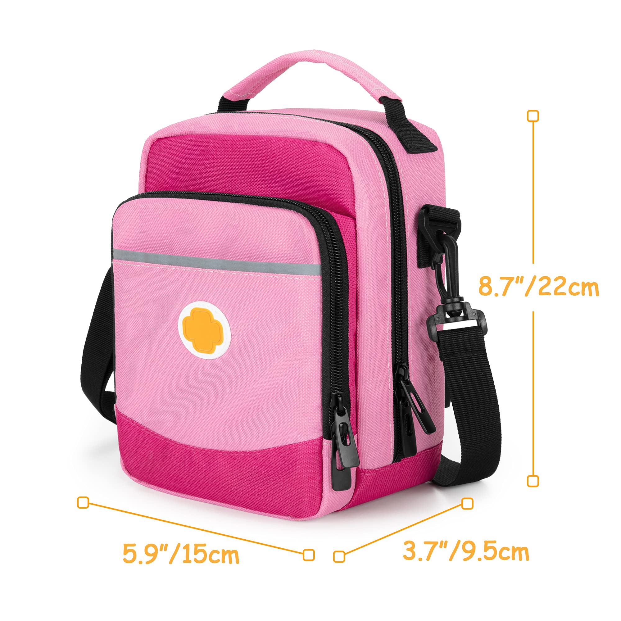 CURMIO EpiPen Carrying Case, Insulated Medicine Bag for EpiPens, Auvi-Q, Asthma Inhaler, Spacer, Pink (Bag Only, Patented Design)