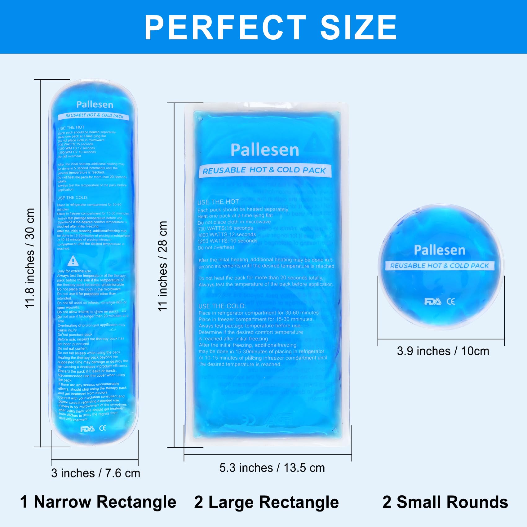 Pallesen Gel Ice Packs for Injuries Reusable Gel Reusable Hot Pack & Cold Pack Compress for Injury, Pain Relief, Rehabilitation, Flexible Therapy, for Knee, Back, Neck, Wrist, Ankle (5 Pack - Blue)