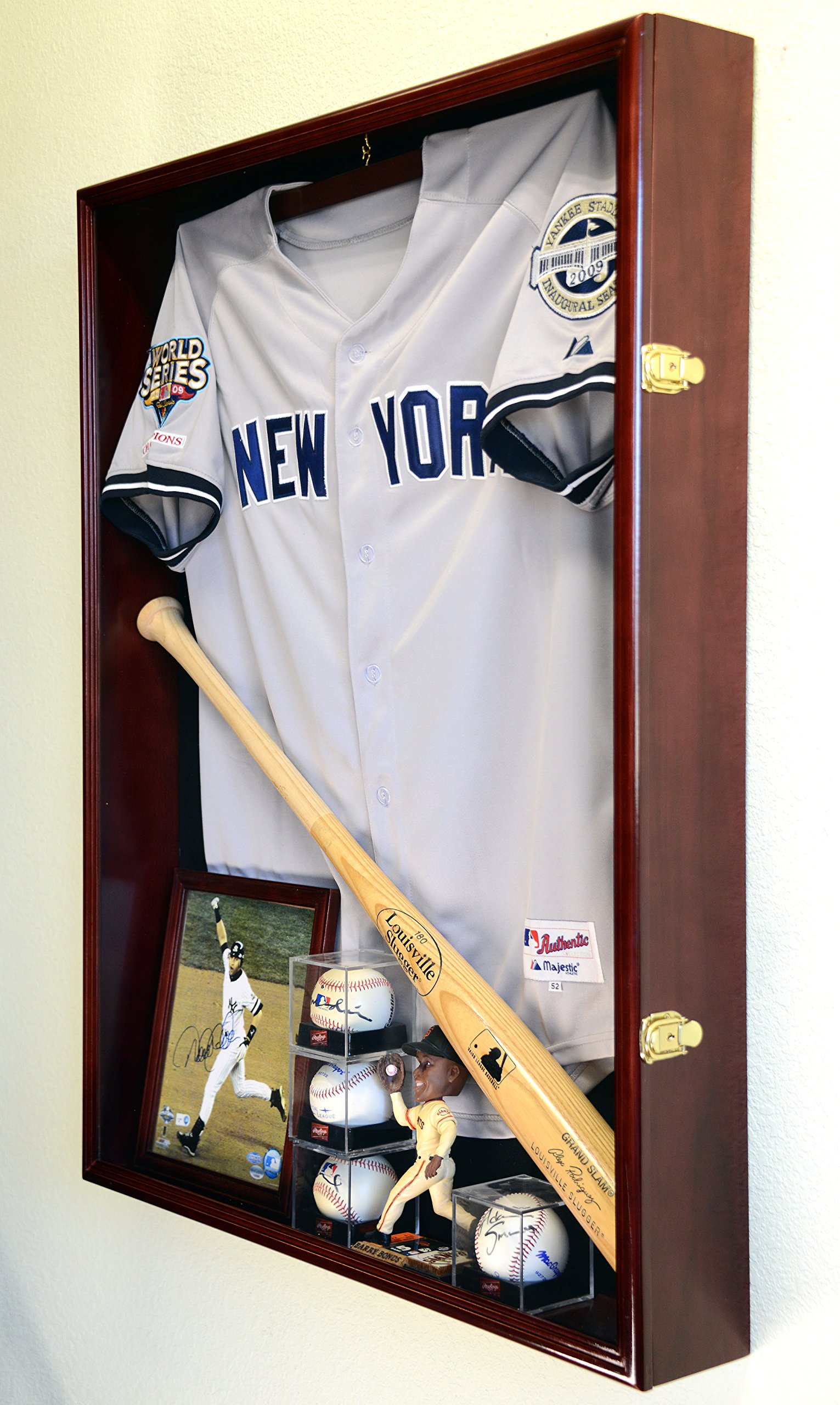 Extra Deep Jacket, Uniform, Jersey Shadow Box Display Case Cabinet w/98% UV Protection, Cherry