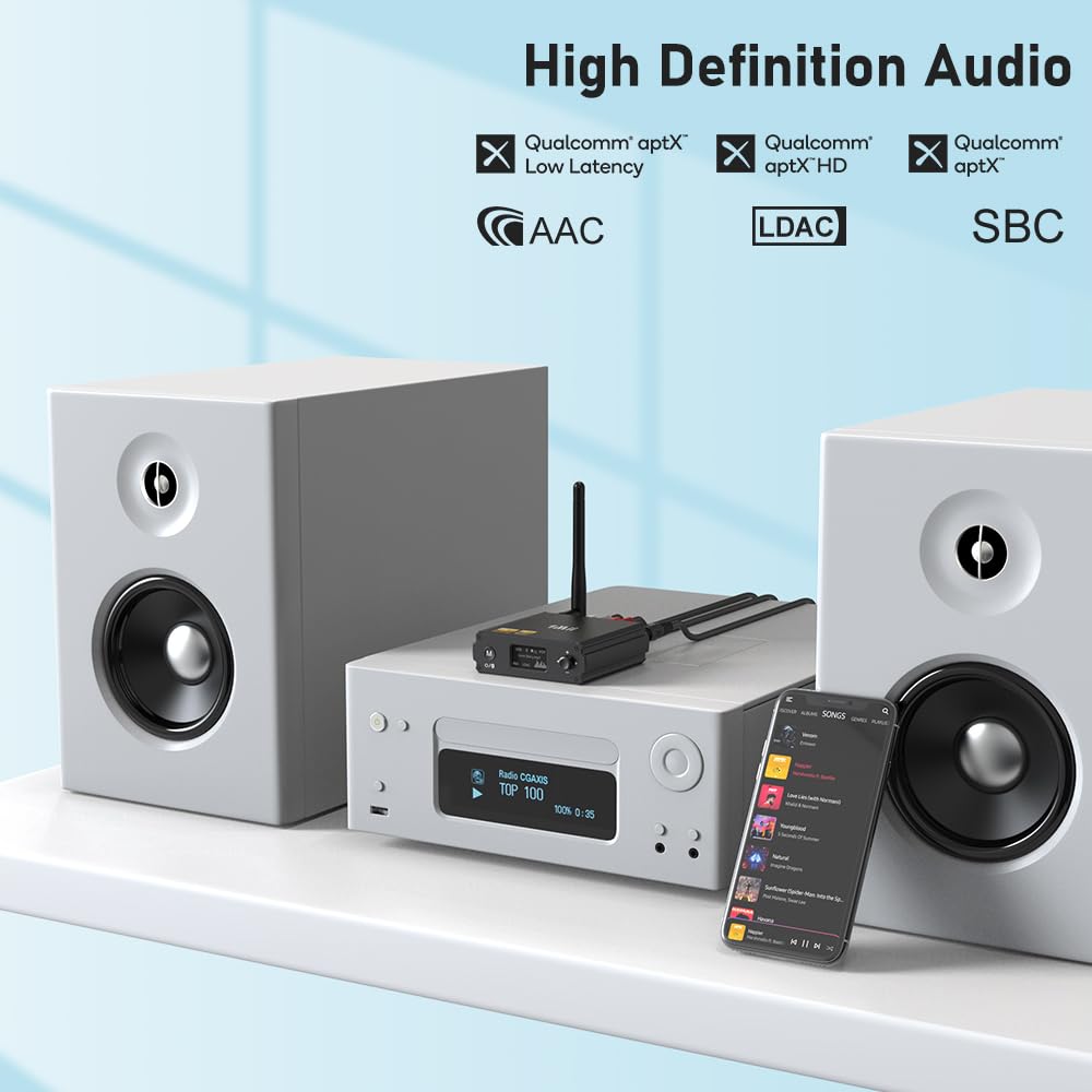 1Mii DS220 Hi-Res Bluetooth Receiver for Home Stereo w/LDAC, HiFi Bluetooth 5.1 Audio Adapter w/Audiophile DAC aptX HD, Bluetooth Receiver for AV Receiver/Amplifier, OLED Display EQ Mode