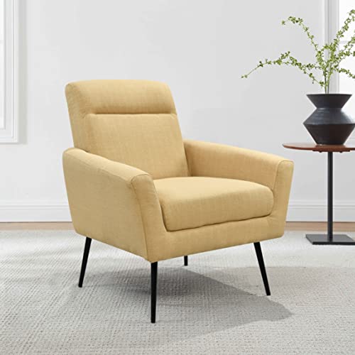 Tiokop Mid Century Modern Upholstered Fabric Accent, Living Room, Bedroom Leisure Single Sofa (Metal Legs), TV armrest seat, Suitable for Small Space Home, Office, Coffee Chair,Yellow
