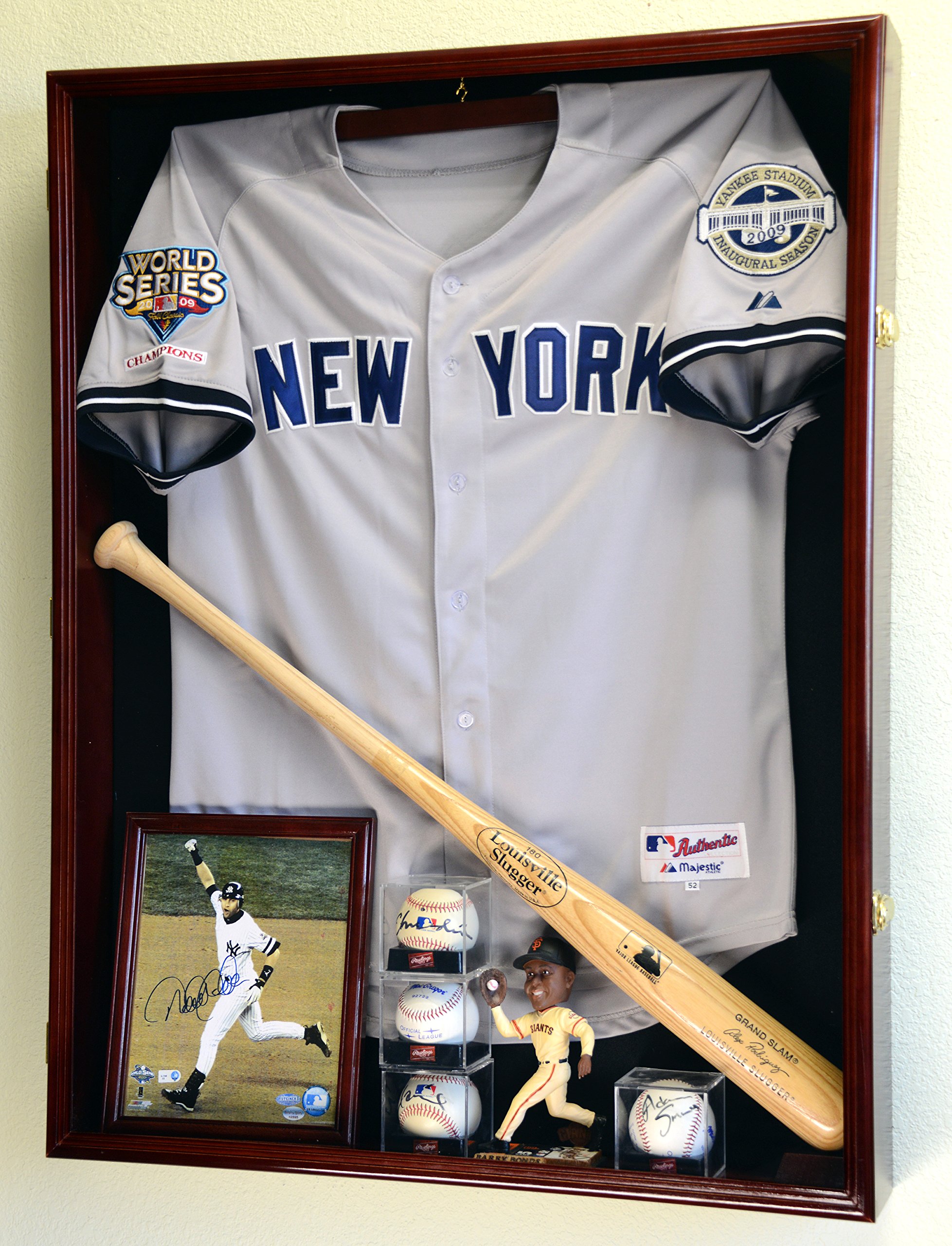 Extra Deep Jacket, Uniform, Jersey Shadow Box Display Case Cabinet w/98% UV Protection, Cherry