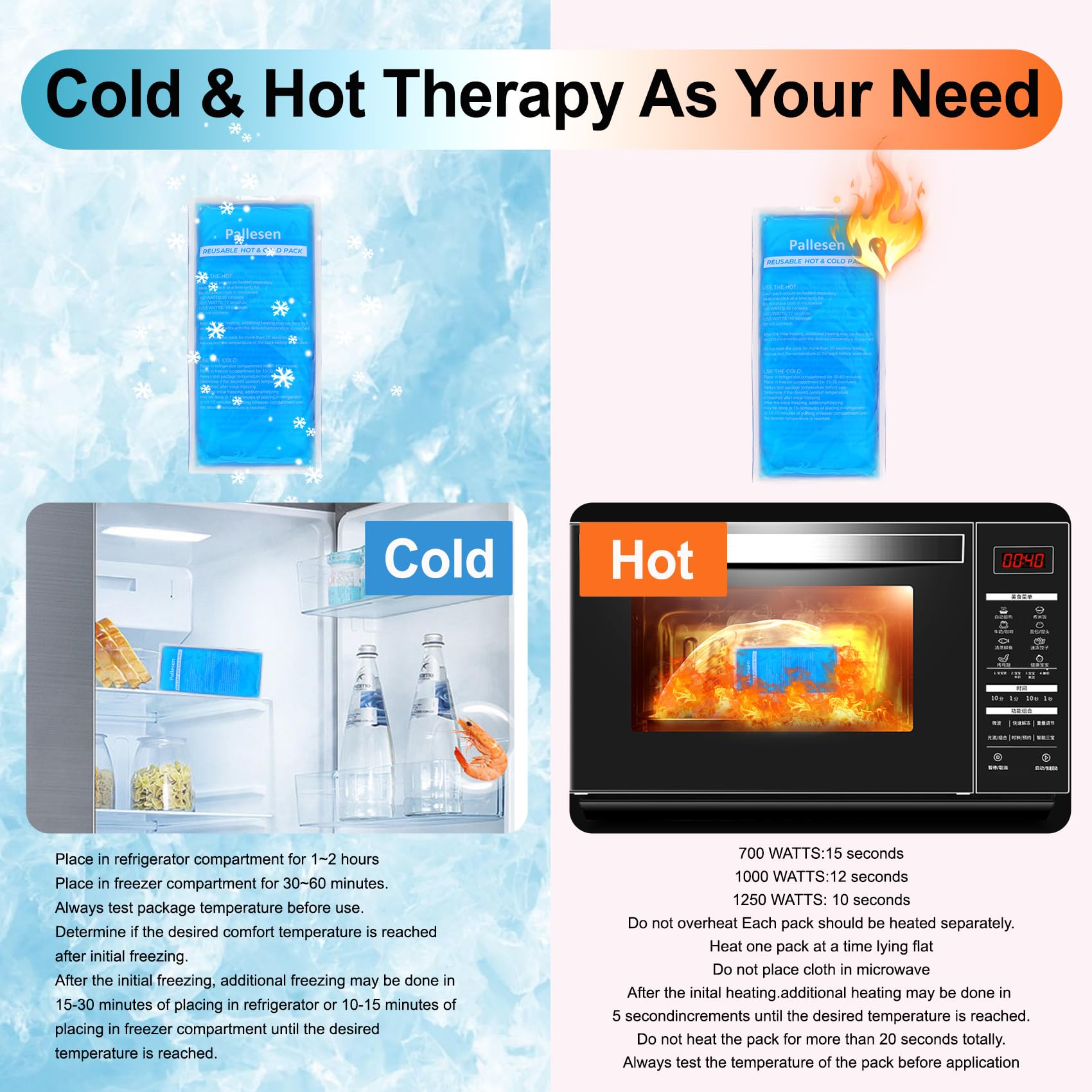 Pallesen Gel Ice Packs for Injuries Reusable Gel Reusable Hot Pack & Cold Pack Compress for Injury, Pain Relief, Rehabilitation, Flexible Therapy, for Knee, Back, Neck, Wrist, Ankle (5 Pack - Blue)