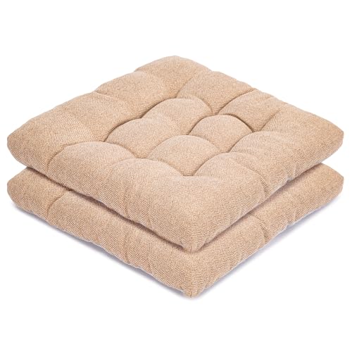 POMIU Outdoor Chair Cushions for Patio and Garden Furniture, Chair Pads Set Premium Comfortable Thick Fiber Fill Tufted Seat Floor Cover (2 Pack, 19" x 19", Khaki)