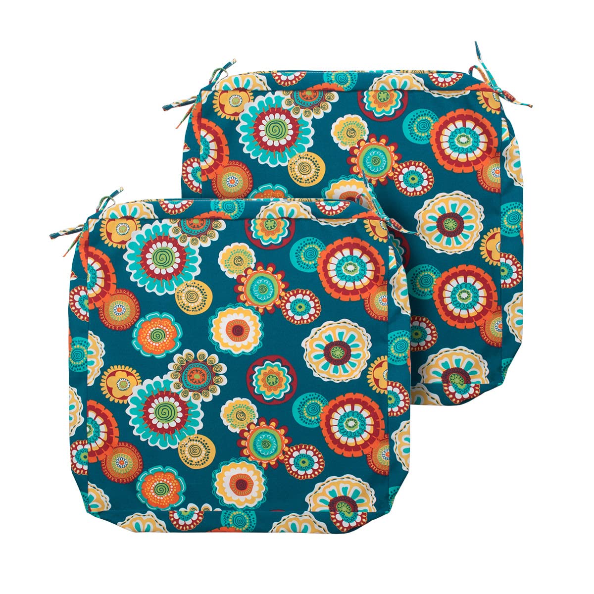 Magpie Fabrics Indoor Outdoor Cushion Cover Replacement 2 Pack, NO Insert! Water Repellent Slipcover with Ties Decor for Patio Garden Chair Sofa Bench Wicker(Heronsbill Turquoise Green, 20x18x4 Inch)