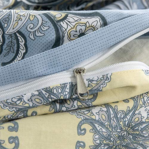 JUCFHY Duvet Covers Sets Cotton Paisley Damask Medallion -1000TC Egyptian Cotton Duvet Cover- Reversible Percale Weave Comforter Cover Set-3pcs Soft Breathable Bedding(Queen,Light Blue Floral)