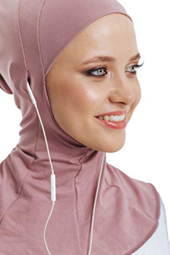 Headphone Hijab, Cotton Under Scarf Tube Cap, Ready to wear Muslim Accessories for Women (Powder)
