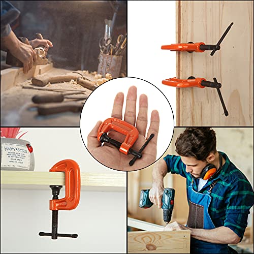 CYEAH 12-Pack 1 Inch Heavy Duty C Clamp, Small Malleable Iron C-Clamp G Clamp, Up To 1 Inch Jaw Opening, 1 Inch Throat Depth with T-Bar Handle for Woodworking, Welding, Building (Orange)