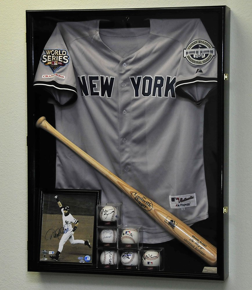 Extra Deep Jacket, Uniform, Jersey Shadow Box Display Case Cabinet w/98% UV Protection, Cherry