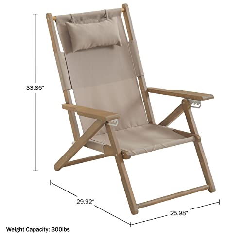 Lavish Home Set of 2 Beach Chairs - Outdoor Weather-Resistant Wood Folding Chairs with Carry Straps and Reclining Seat - Beach Essentials (Taupe)