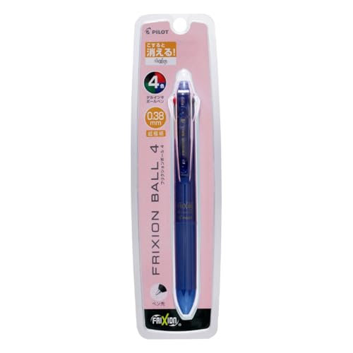 Pilot Ballpoint Pen, Frixion Ball 4, 0.38mm Ultra Fine, 4 Colors (Black, Red, Blue and Green), Blue Black Body (PLKFB80UF-BB)