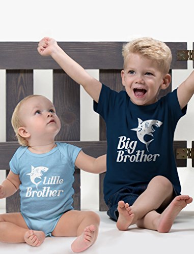 Tstars Big Brother Little Brother Shirts Gift For Shark Loving Boys Siblings Set Big Bro Navy 3T / Lil Bro Aqua 6M (3-6M)