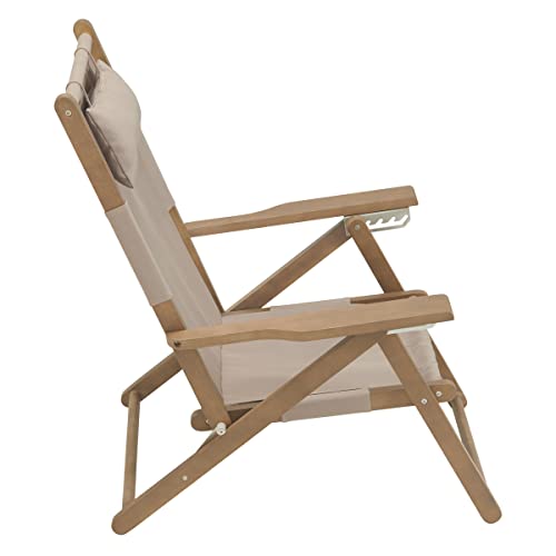 Lavish Home Set of 2 Beach Chairs - Outdoor Weather-Resistant Wood Folding Chairs with Carry Straps and Reclining Seat - Beach Essentials (Taupe)