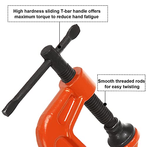 CYEAH 12-Pack 1 Inch Heavy Duty C Clamp, Small Malleable Iron C-Clamp G Clamp, Up To 1 Inch Jaw Opening, 1 Inch Throat Depth with T-Bar Handle for Woodworking, Welding, Building (Orange)