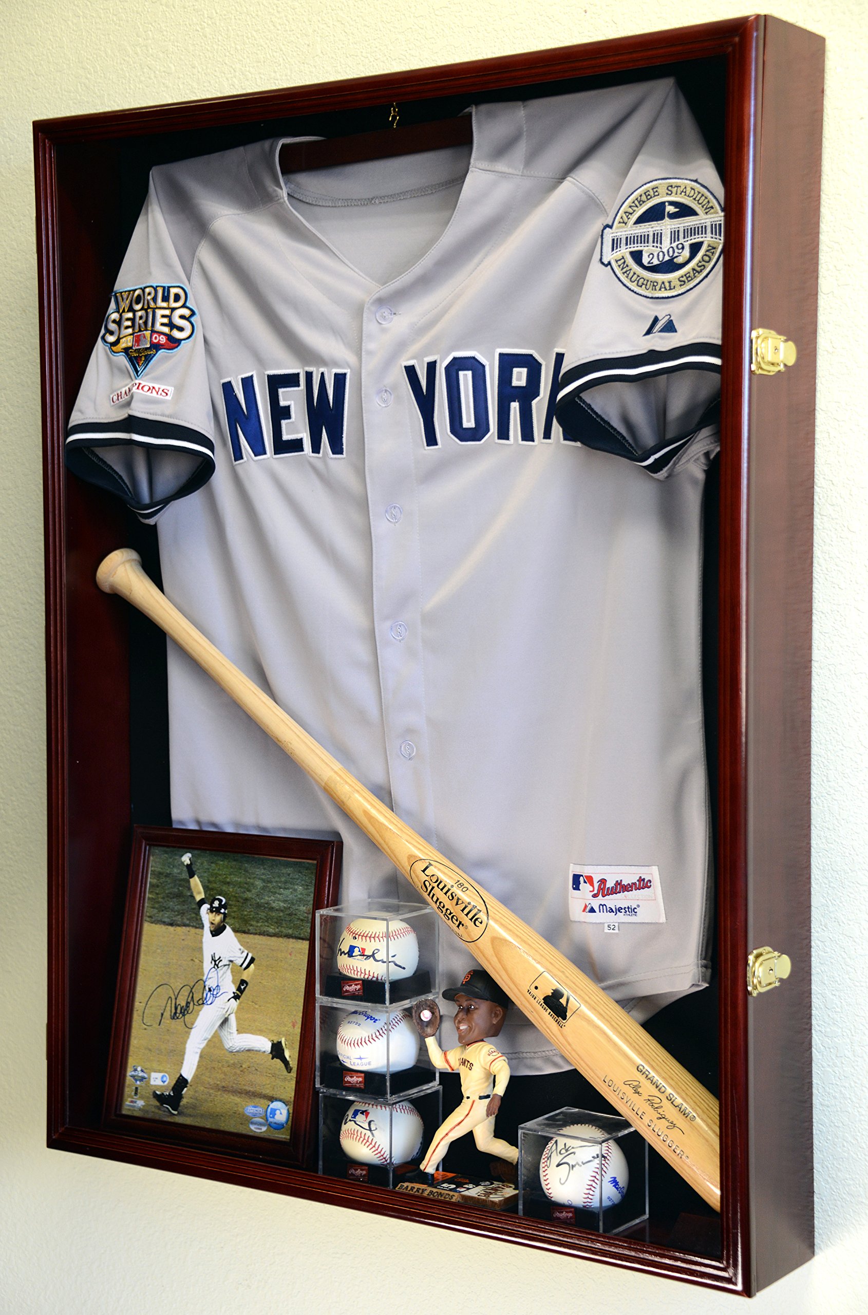 Extra Deep Jacket, Uniform, Jersey Shadow Box Display Case Cabinet w/98% UV Protection, Cherry