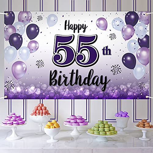 LASKYER Happy 55th Birthday Purple Large Banner - Cheers to 55 Years Old Birthday Home Wall Photoprop Backdrop,55th Birthday Party Decorations.