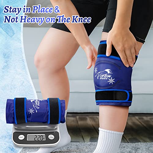 IPOW 2 Pack 20’’ XXXL Knee Ice Pack Wrap, Reusable Cold Pack Wrap Around Entire Knee After Surgery, Soft Gel Ice Bags for Injuries, Cold Therapy, Knee Surgery Recovery Aids, Swelling, 1 Pack