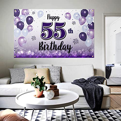 LASKYER Happy 55th Birthday Purple Large Banner - Cheers to 55 Years Old Birthday Home Wall Photoprop Backdrop,55th Birthday Party Decorations.