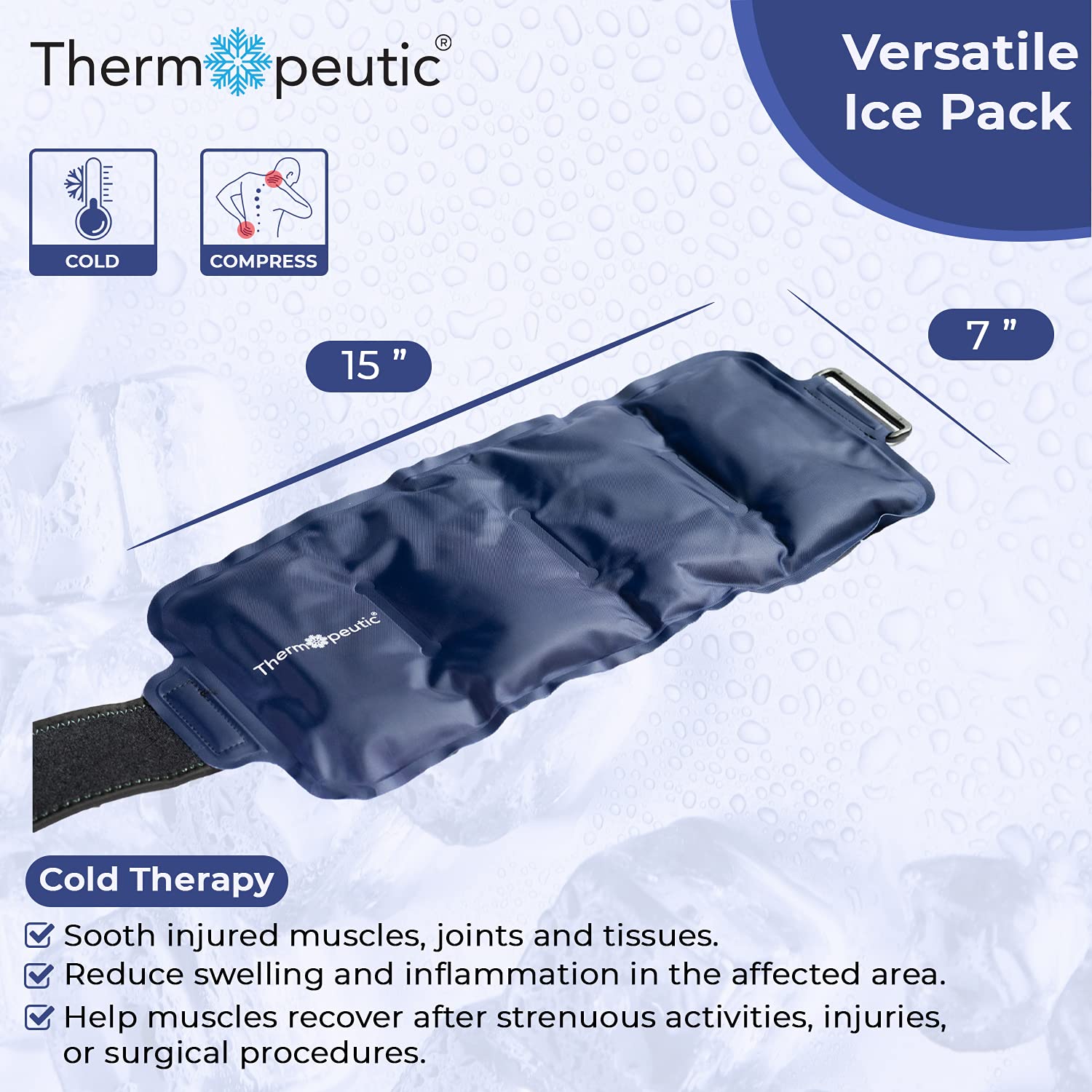 Thermopeutic Reusable Ice Pack for Injuries Reusable Unisex (15β X 7β) - Extra Long Lasting Gel Cold Pack Ice Wrap for Pain Relief and Surgery - Shoulder, Lower Back, Knee, Arm, Foot, Hip and More