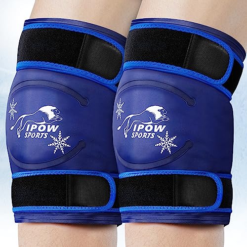 IPOW 2 Pack 20’’ XXXL Knee Ice Pack Wrap, Reusable Cold Pack Wrap Around Entire Knee After Surgery, Soft Gel Ice Bags for Injuries, Cold Therapy, Knee Surgery Recovery Aids, Swelling, 1 Pack