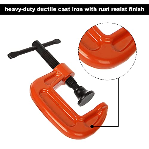 CYEAH 12-Pack 1 Inch Heavy Duty C Clamp, Small Malleable Iron C-Clamp G Clamp, Up To 1 Inch Jaw Opening, 1 Inch Throat Depth with T-Bar Handle for Woodworking, Welding, Building (Orange)