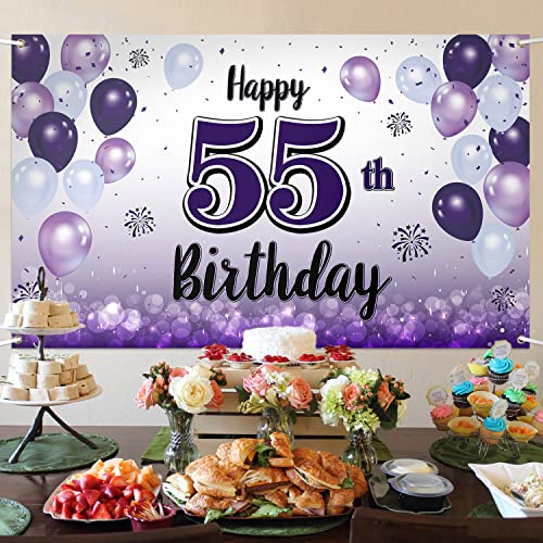 LASKYER Happy 55th Birthday Purple Large Banner - Cheers to 55 Years Old Birthday Home Wall Photoprop Backdrop,55th Birthday Party Decorations.